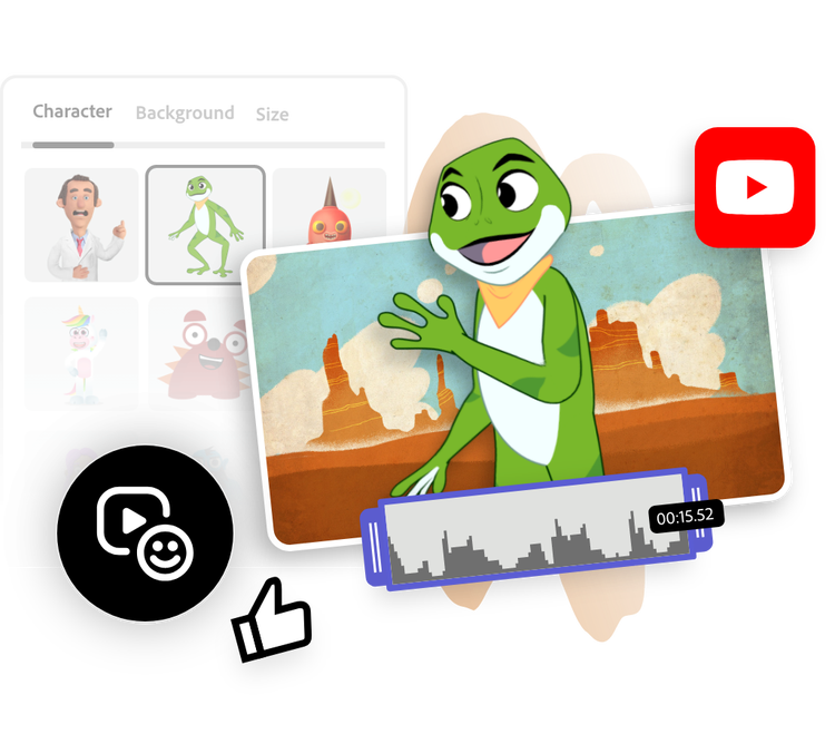 Gratis animationsværktøj til YouTube | Adobe Express Animate-Tegn