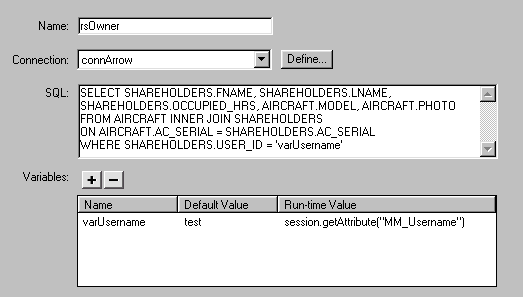 Macromedia Dreamweaver UltraDev - Arrow Aircraft 5: Using session variables: Generating the ...