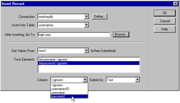 Macromedia Dreamweaver UltraDev 4 - Password protecting pages: Building a registration page ...