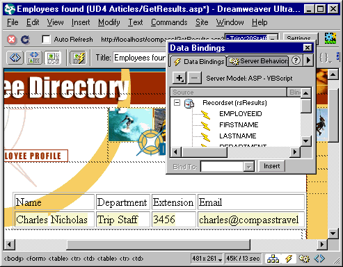 Macromedia Dreamweaver UltraDev- Building a simple database search feature: Adding dynamic ...