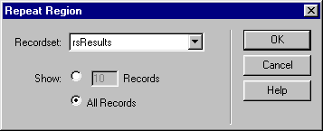 Macromedia Dreamweaver UltraDev- Building a simple database search feature: Applying a repeat ...