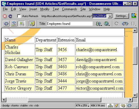 Macromedia Dreamweaver UltraDev- Building a simple database search feature: Applying a repeat ...