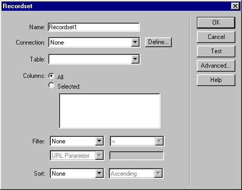 Macromedia Dreamweaver UltraDev- Building a simple database search feature: Defining a filtered ...
