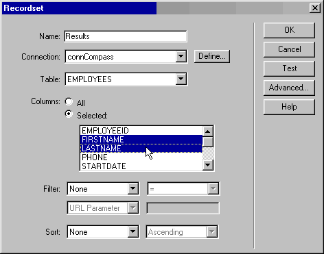 Macromedia Dreamweaver UltraDev- Building an update page using a live object: Defining a ...