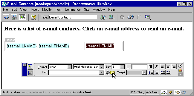 Macromedia Dreamweaver Ultradev 4 Creating Dynamic E Mail Links Creating Dynamic E Mail Links