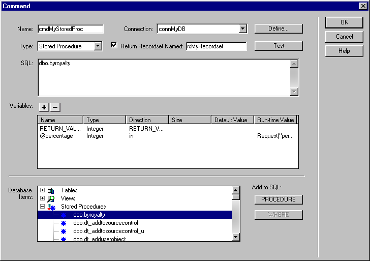 Macromedia Dreamweaver UltraDev - Creating pages that use ASP command objects: Creating a ...